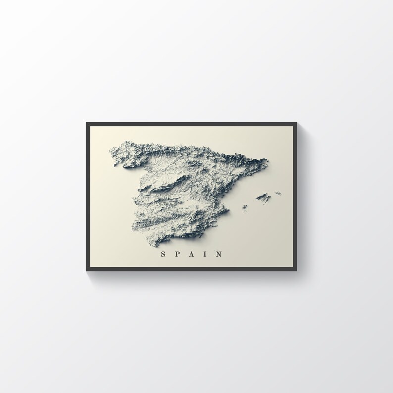 Spain Map, Spain 2D Relief Map, Spain Vintage Map, Spain Holidays Gift ...