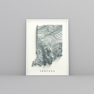 Indiana Map, Indiana 2D Relief Map, Indiana Vintage Map, Indiana ...