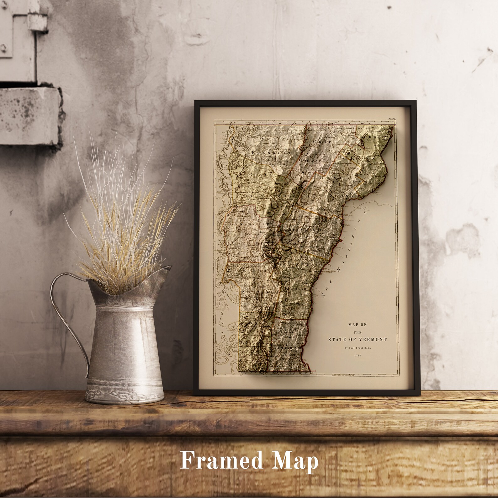 Vermont Map Vermont 2D Relief Map Vermont Vintage Map - Etsy