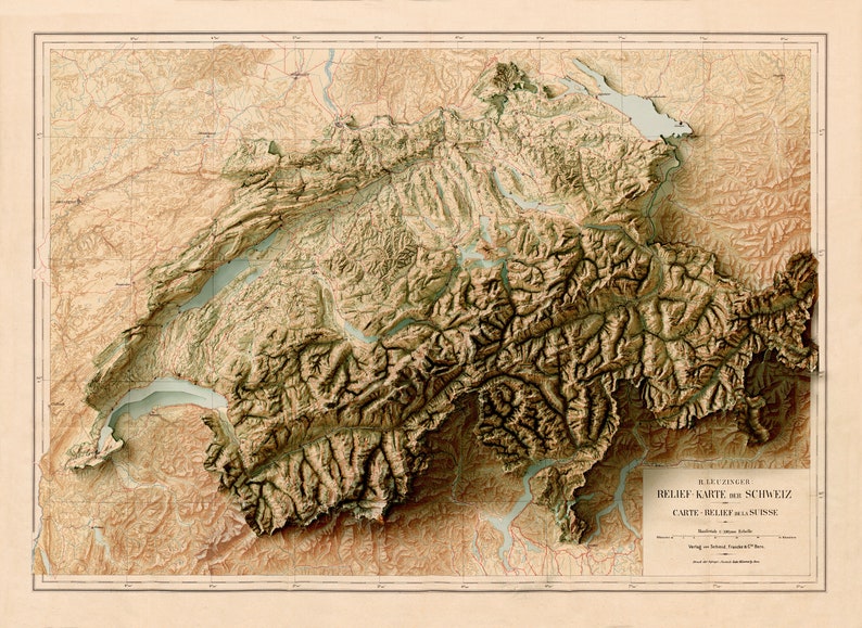 Switzerland Map Switzerland 2D Relief Map Switzerland - Etsy