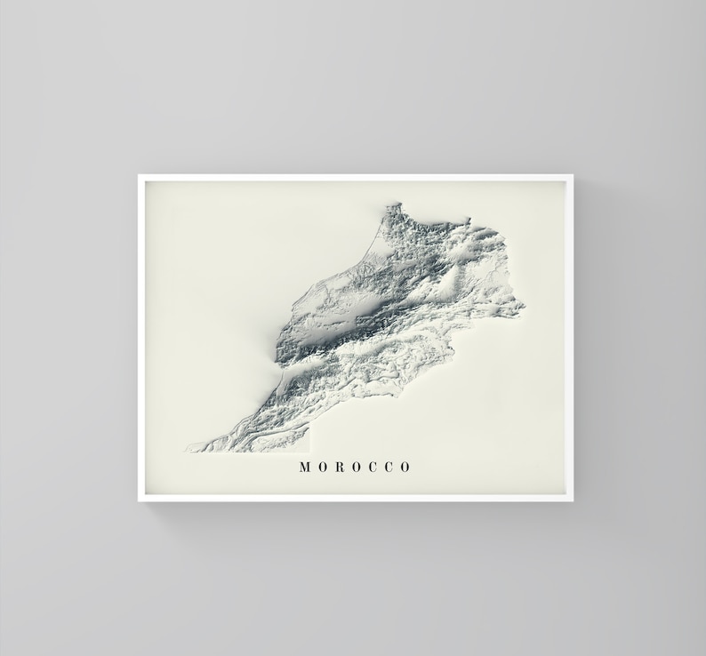 Morocco Map, Morocco 2D Relief Map, Morocco Minimalist Map, Morocco ...