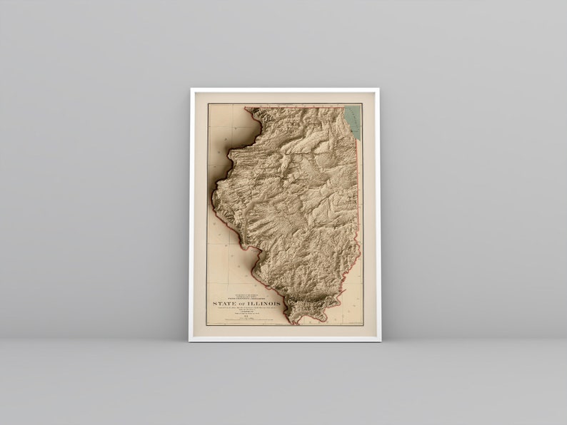 Illinois Map, Illinois 2D Relief Map, Illinois Vintage Old Map ...