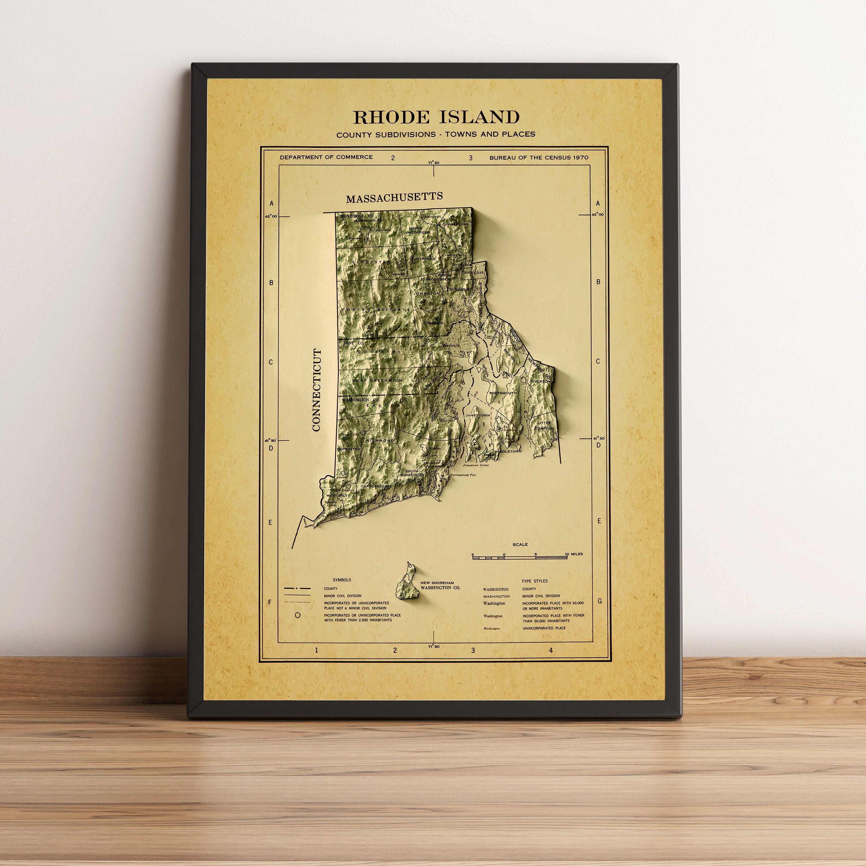 Rhode Island Map Rhode Island 2D Relief Map Rhode Island - Etsy