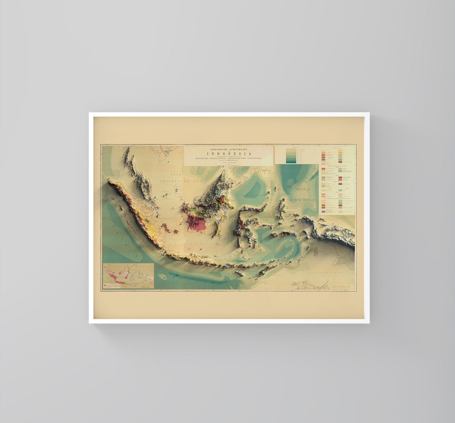 Indonesia Map, Indonesia 2D Relief Map, Indonesia Vintage Map ...