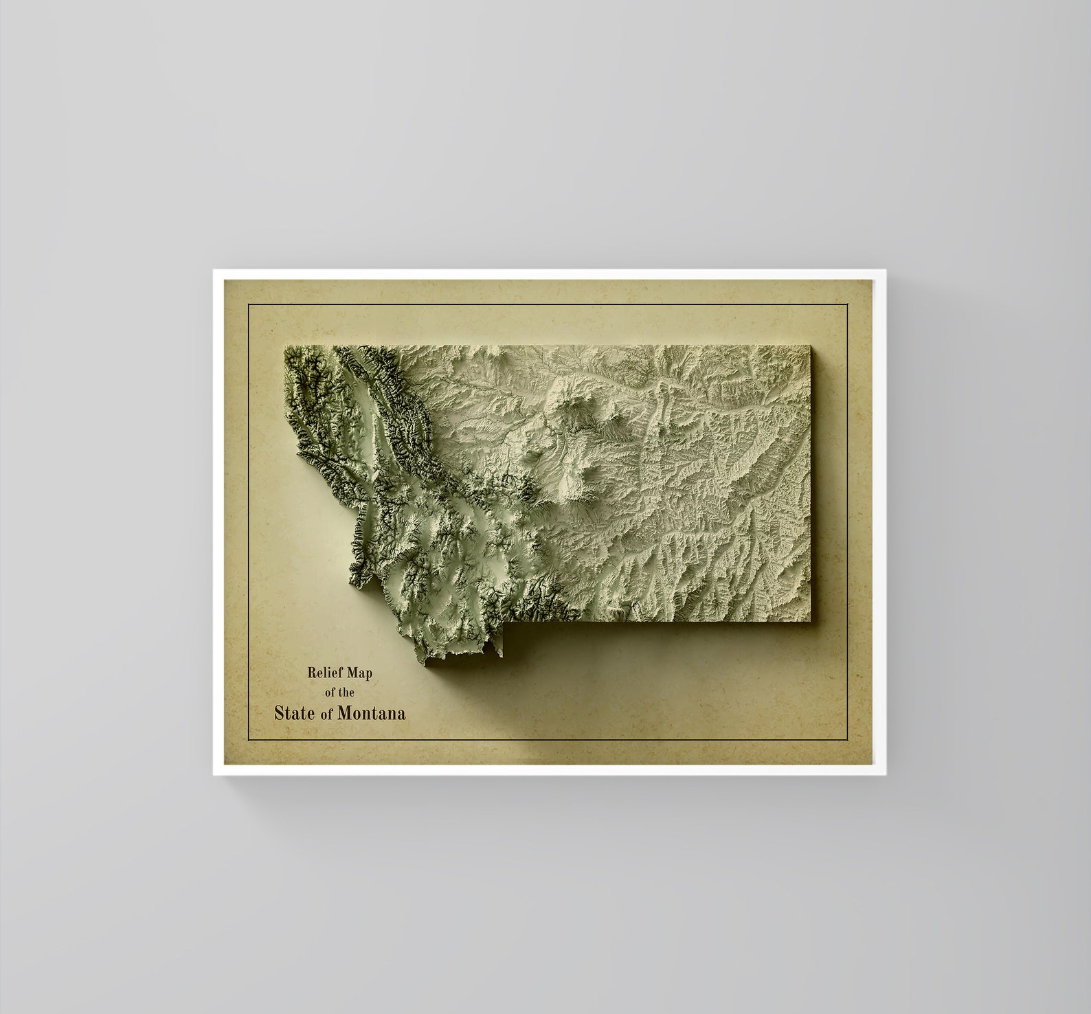 Montana Map Montana 2D Relief Map Montana Topo Map Montana - Etsy