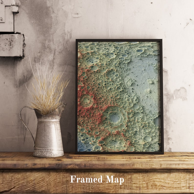 Moon Map Moon 2D Relief Map Moon Vintage Map Moon Framed - Etsy