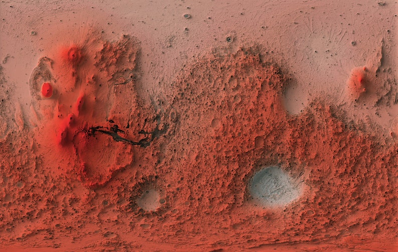 Mars Map Mars 2D Relief Map Mars Vintage Map Mars Print - Etsy