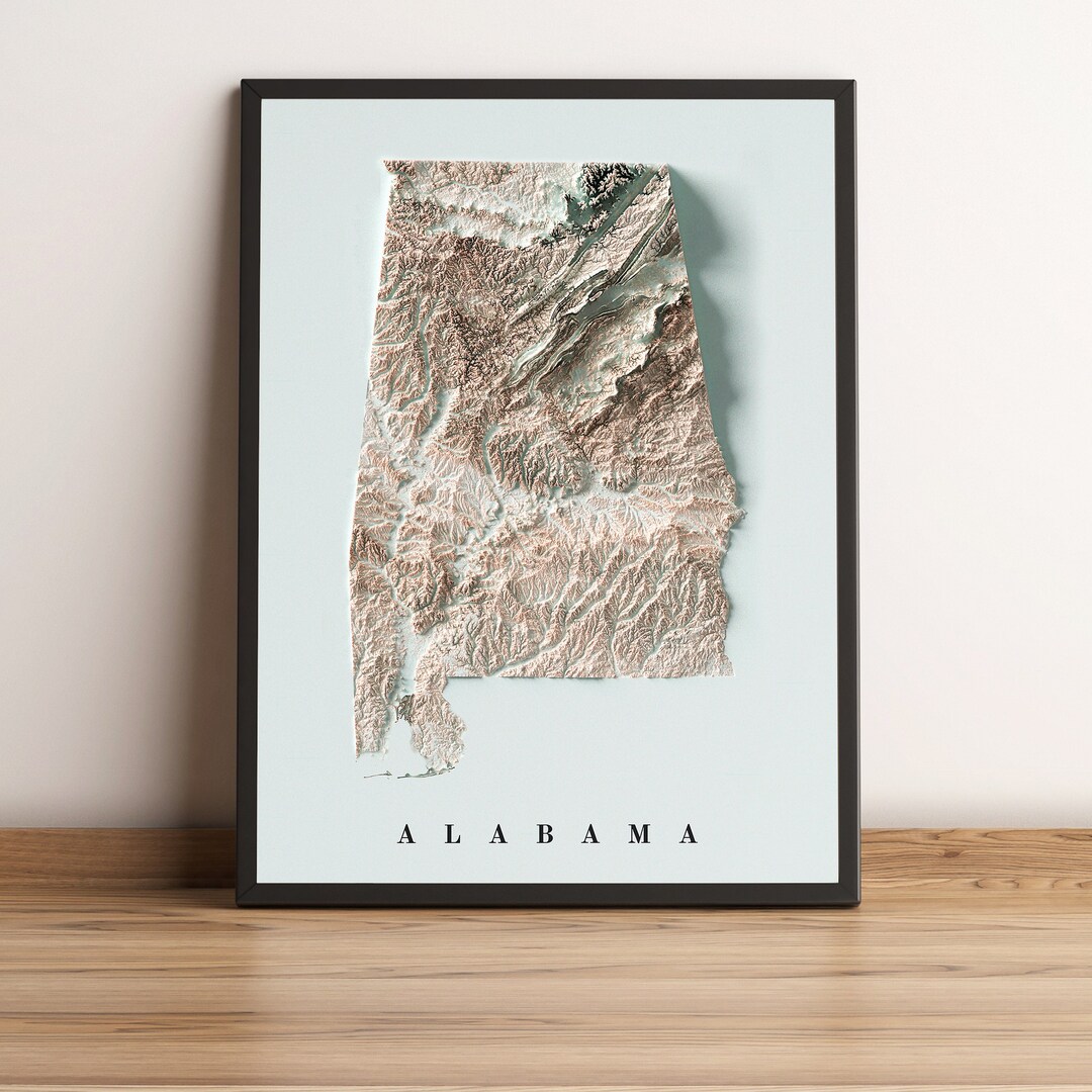 Alabama Map, Alabama 2D Relief Map, Alabama Minimalist Map, Alabama ...