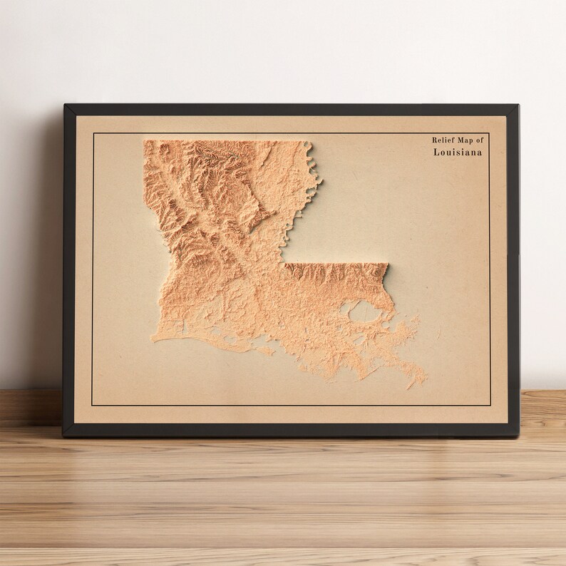 Louisiana Map Louisiana 2D Relief Map Louisiana Vintage Map - Etsy