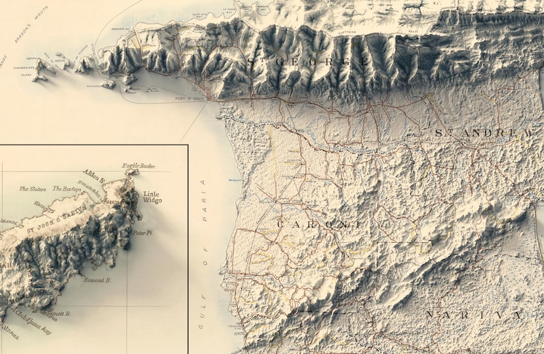 Trinidad and Tobago Map, Trinidad and Tobago 2D Relief Map, Trinidad ...