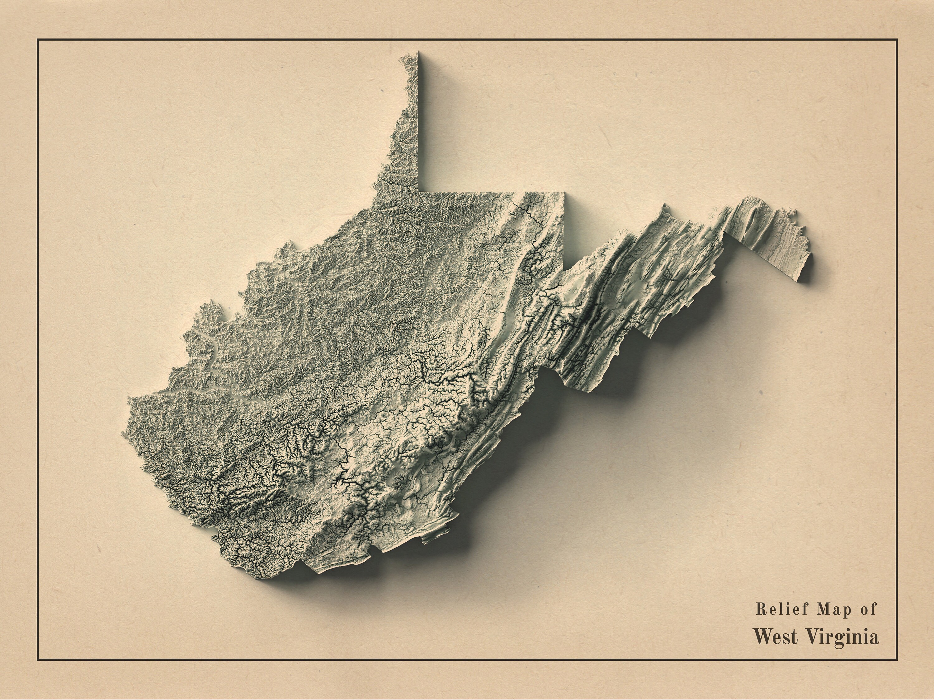Mapa de Virginia Occidental Mapa en relieve 2D de Virginia - Etsy España