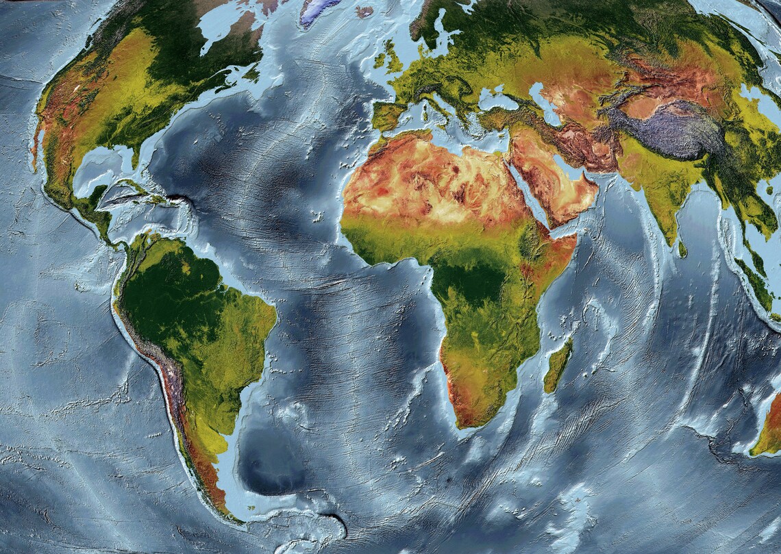 World Map Aitoff Projection World Map Vintage World Map | Etsy