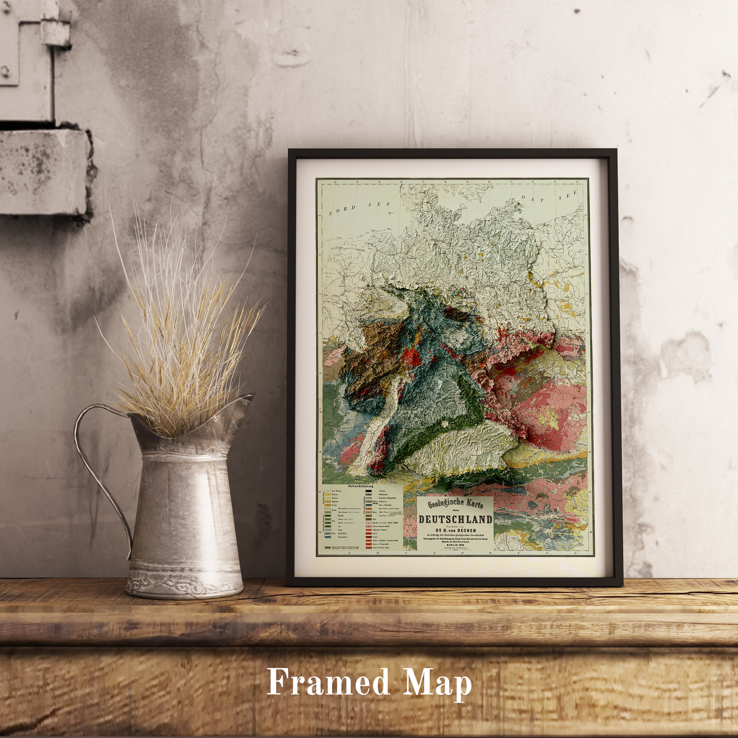 Germany Map Germany 2D Relief Map Germany Geological Map - Etsy