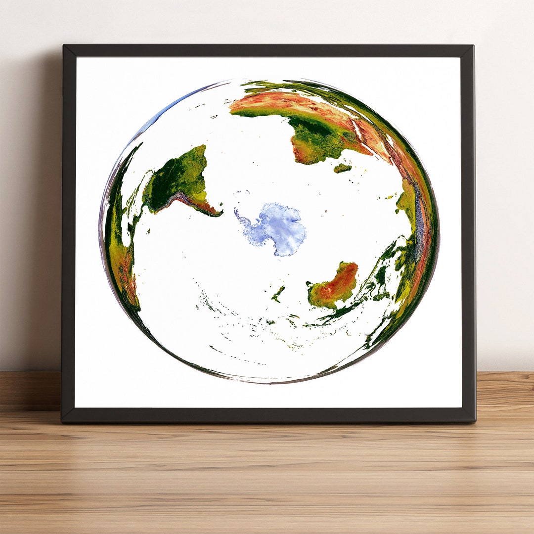 World Map, WGS 1984 Grid South Projection, Vintage World Map, Relief ...