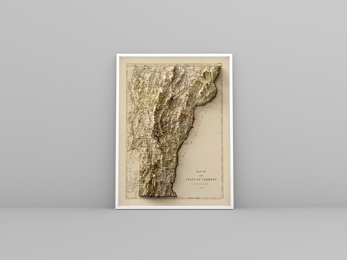 Vermont Map Vermont 2D Relief Map Vermont Vintage Map - Etsy