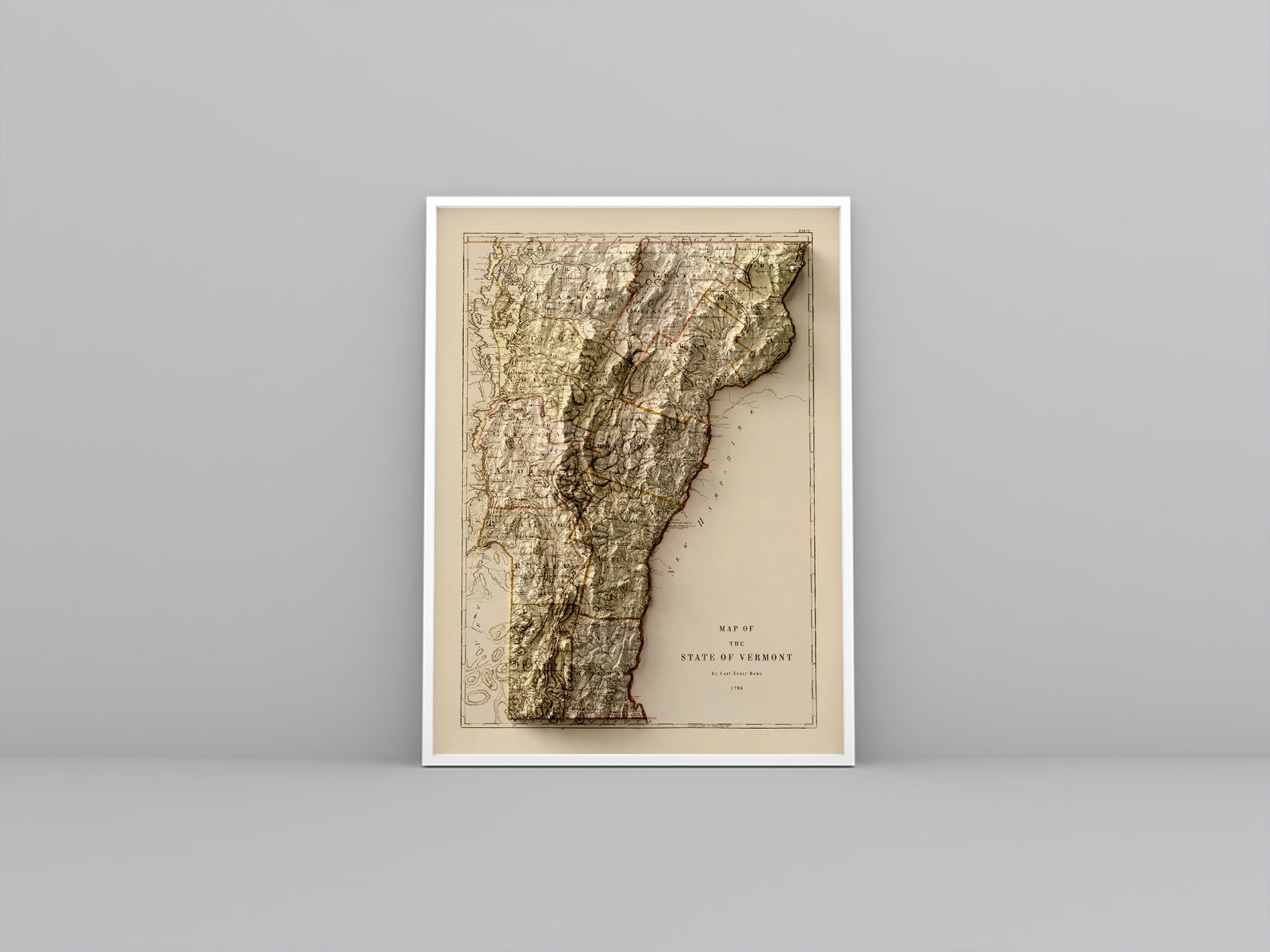 Vermont Map Vermont 2D Relief Map Vermont Vintage Map - Etsy