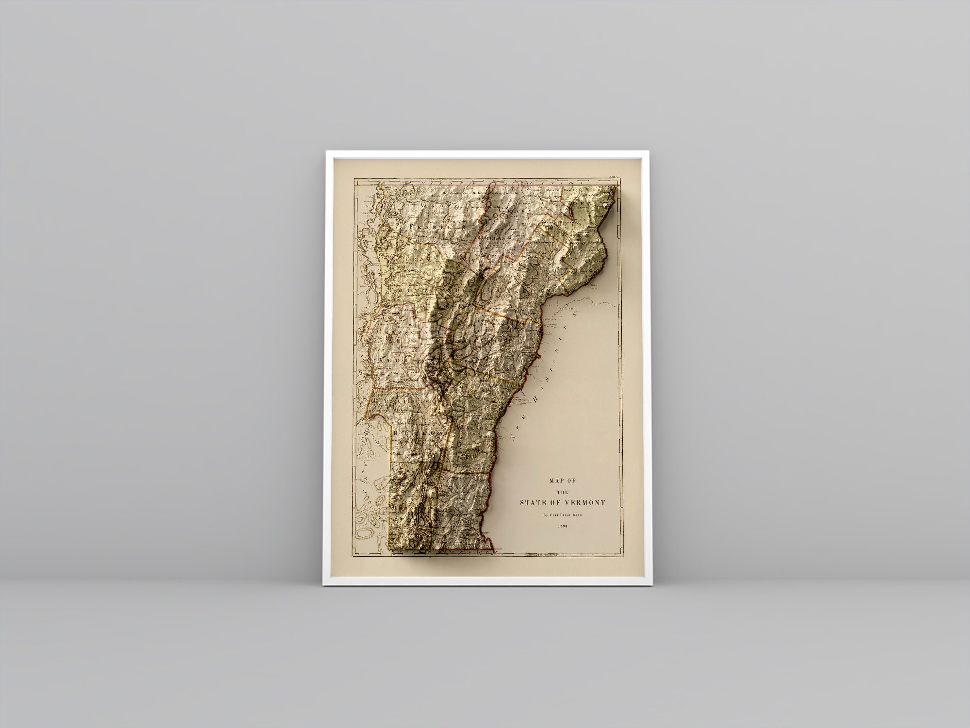Vermont Map Vermont 2D Relief Map Vermont Vintage Map - Etsy