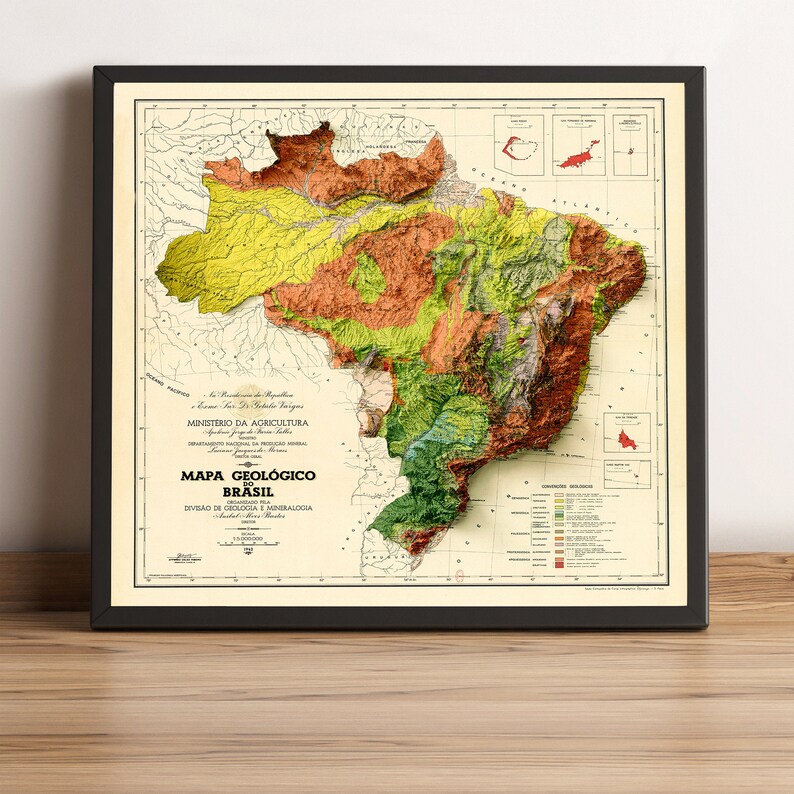 Brazil Map Brazil 2D Relief Map Brazil Poster Print Brazil - Etsy