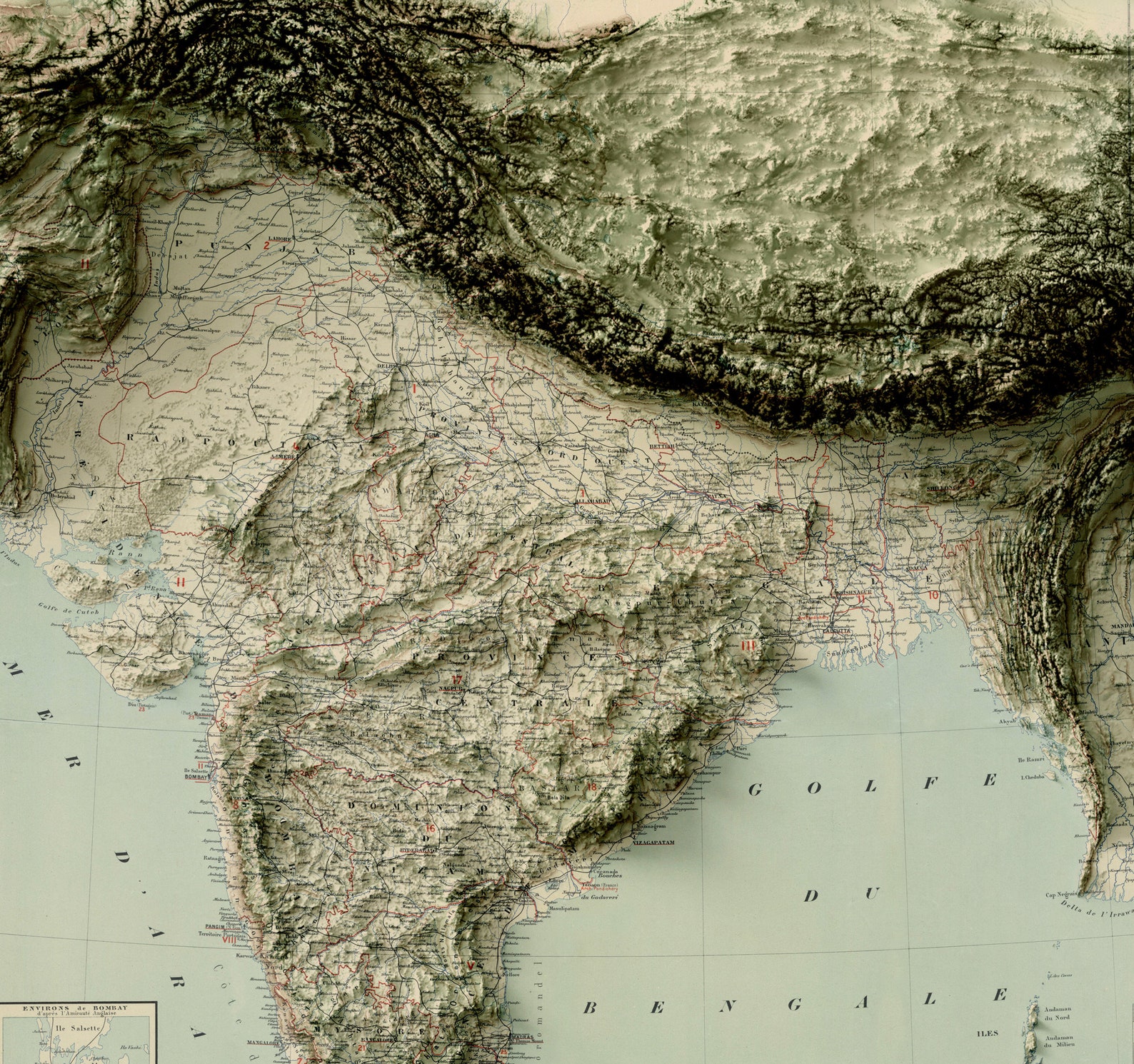 India Map India 2D Relief Map India Vintage Map India - Etsy India