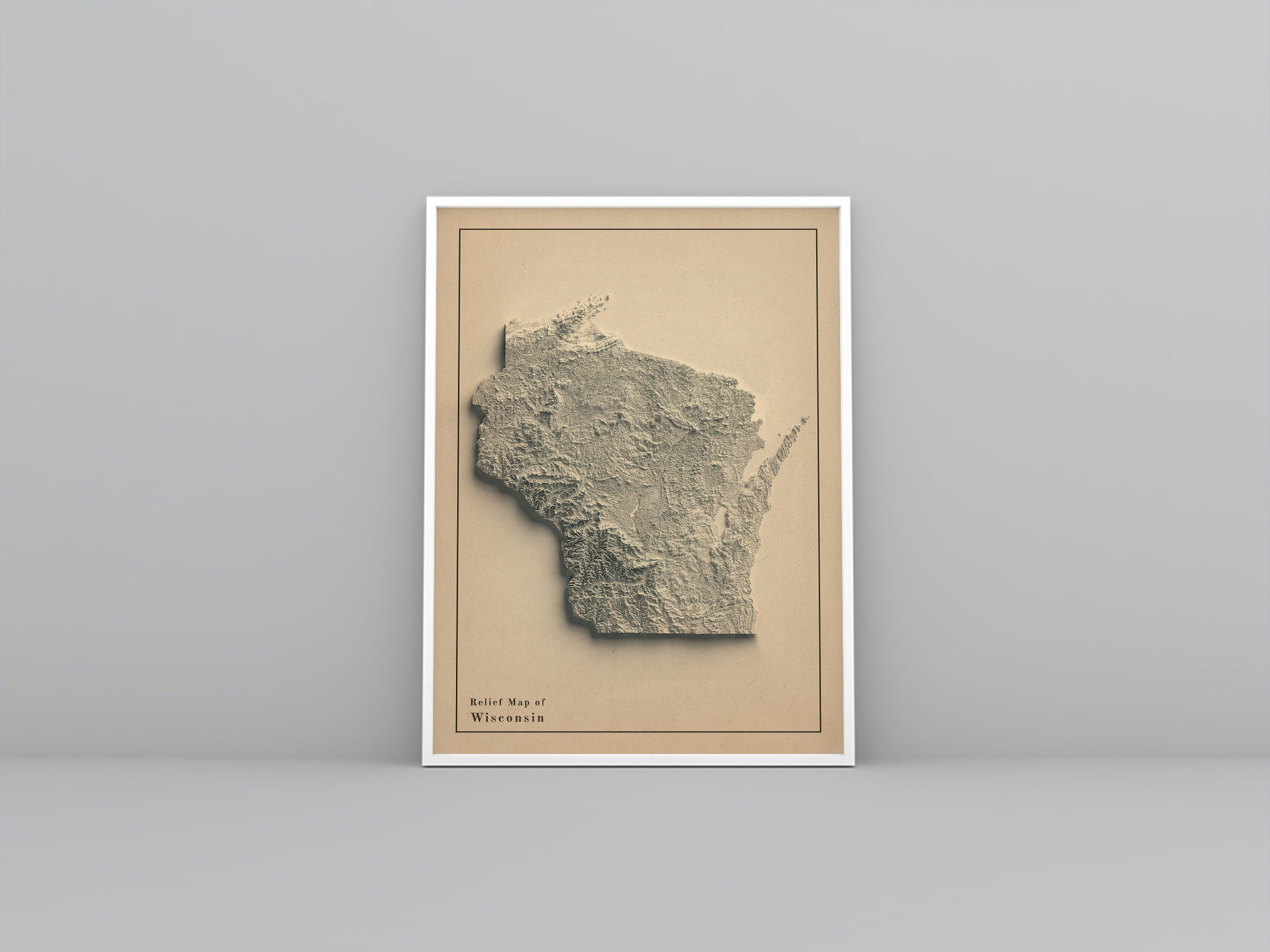 Wisconsin Map Wisconsin 2D Relief Map Wisconsin Minimalist - Etsy