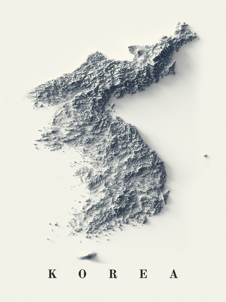 Koreas Map North and South Koreas 2D Relief Map South Korea - Etsy