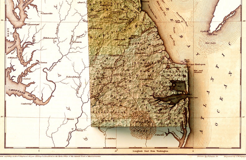 Delaware Map Delaware 2D Relief Map Delaware Vintage Map - Etsy