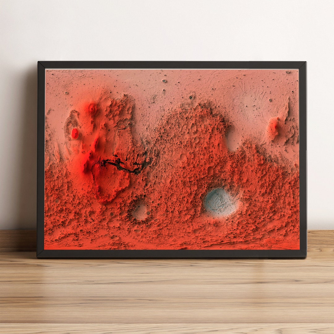 Mars Map, Mars 2D Relief Map, Mars Vintage Map, Mars Print, Mars Topo ...