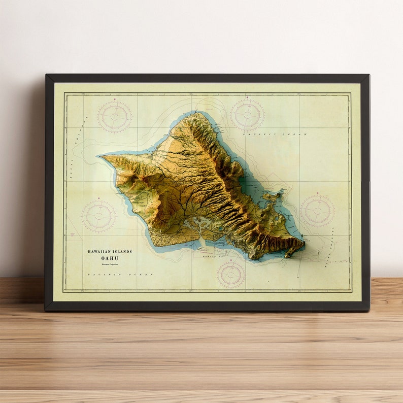 Oahu Map Hawaii Map Oahu Island Map Oahu 2D Relief Map - Etsy