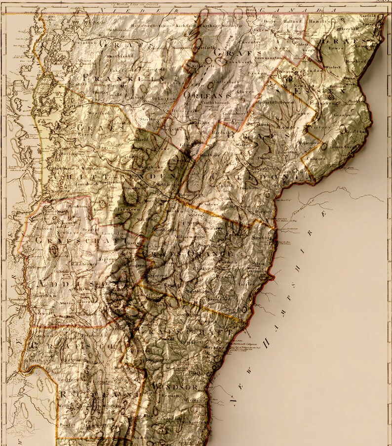 Vermont Map Vermont 2D Relief Map Vermont Vintage Map - Etsy