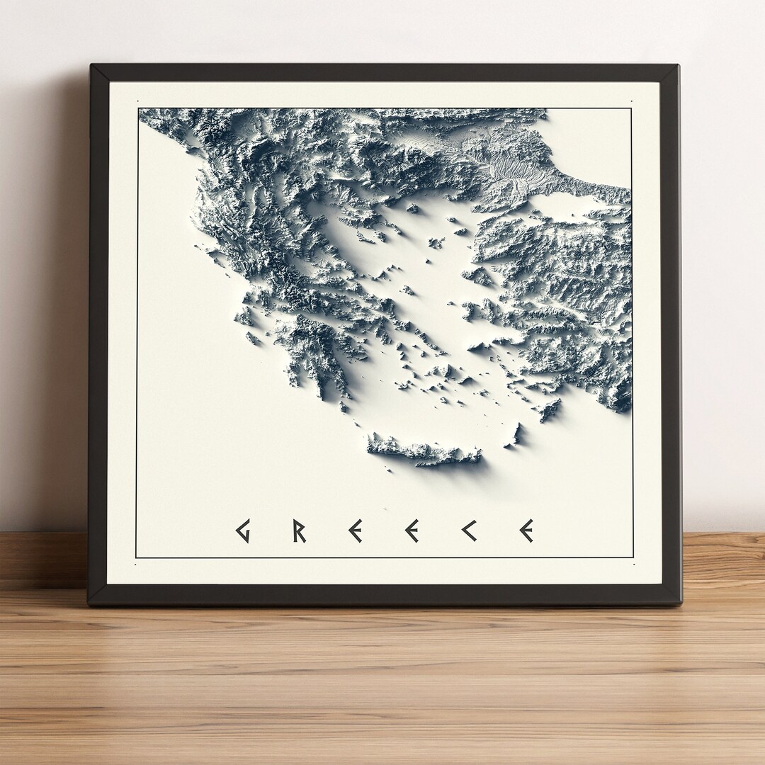 Greece Map, Greece 2D Relief Map, Greece Vintage Map, Greece Print ...