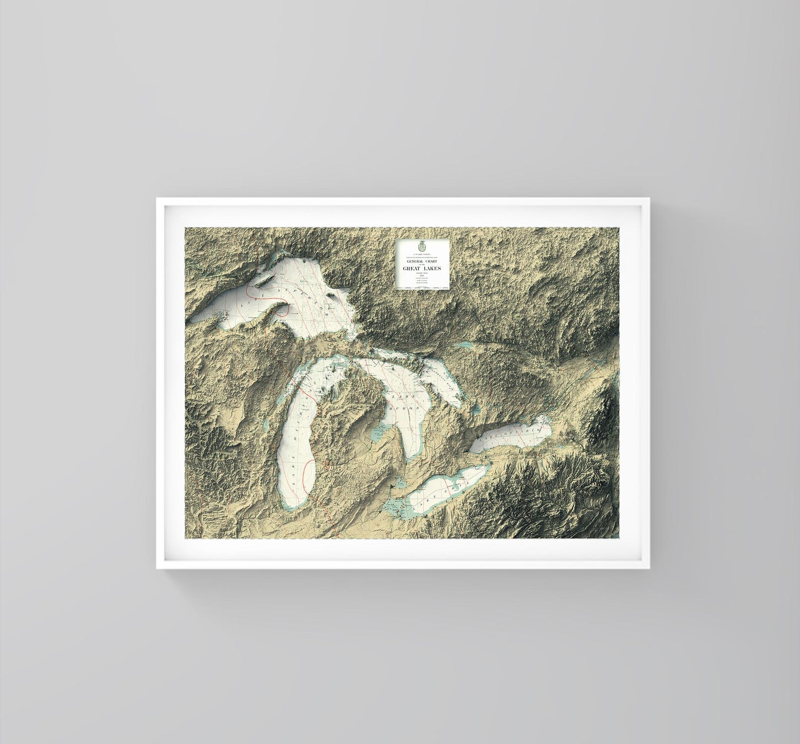 Great Lakes Map, Great Lakes (USA & Canada) 2D Relief Map, Great Lakes ...