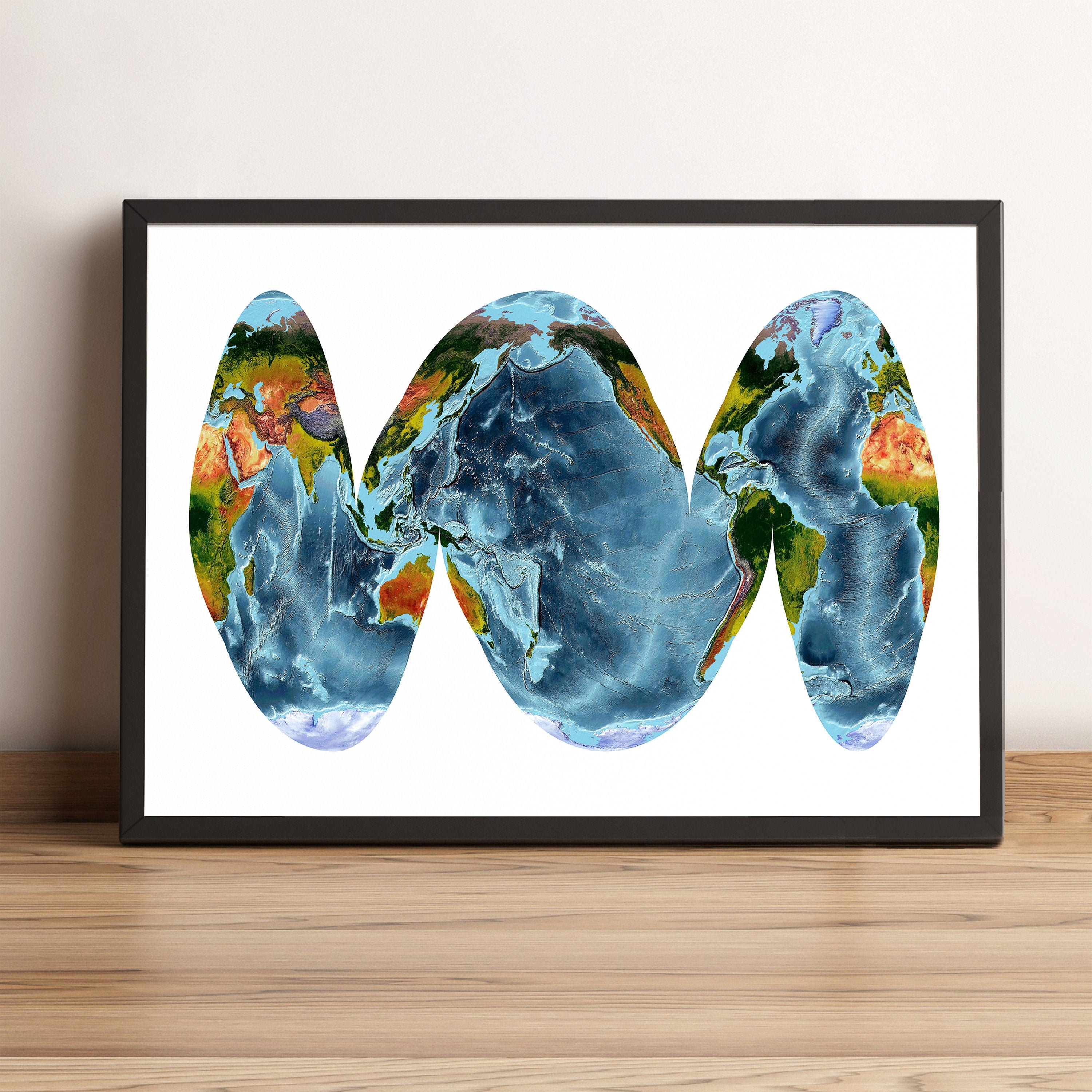 World Map Goode Homolosine Ocean Projection Vintage World - Etsy