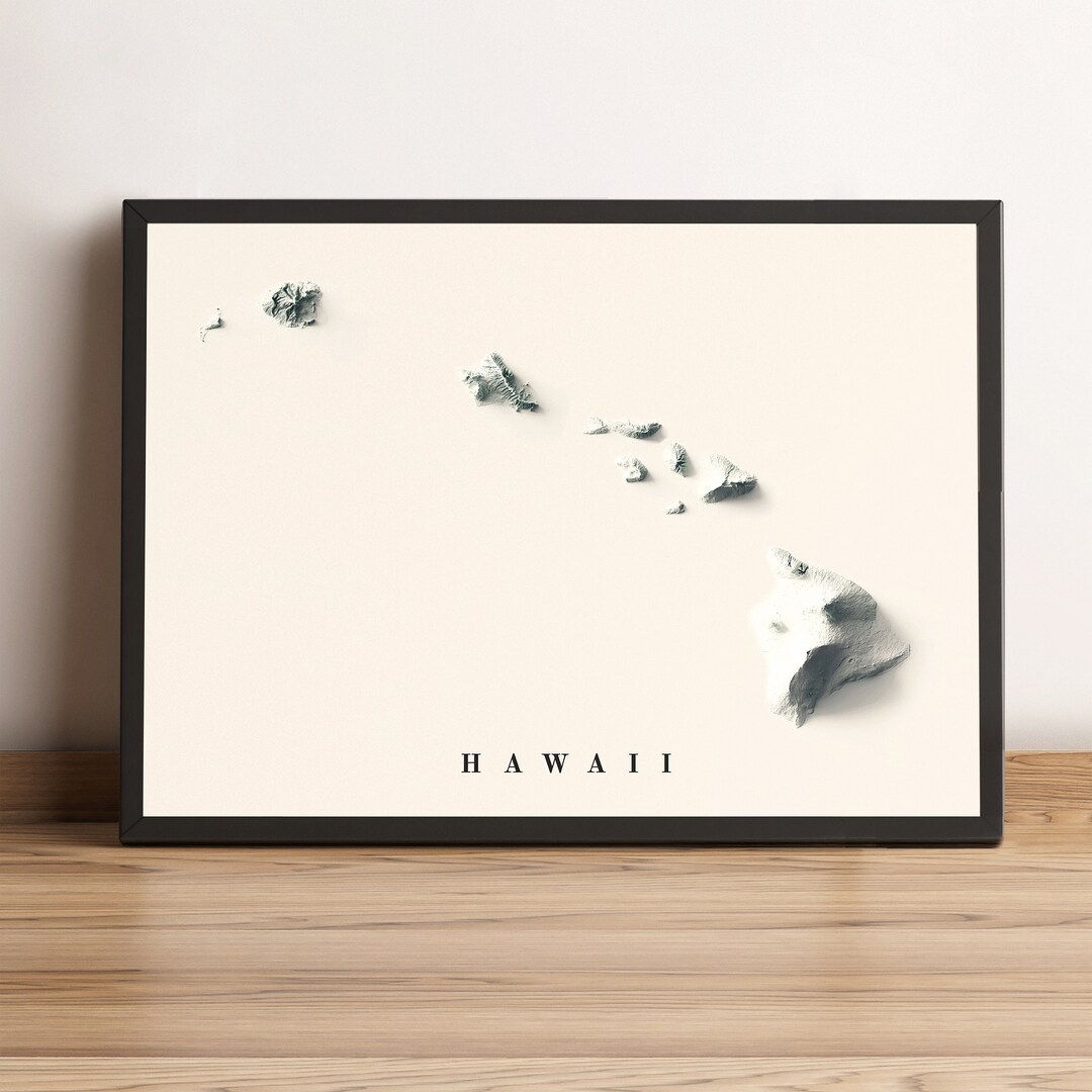 Hawaii Map, Hawaii 2D Relief Map, Hawaii Minimalist Map, Hawaiian ...
