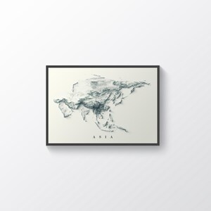 Asia Map, Asia 2D Relief Map, Asia Minimalist Poster Map, Asia Wall Art ...