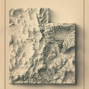 Utah Map, Utah 2D Relief Map, Utah Minimalist Poster, Utah Gift, Utah ...
