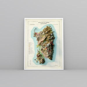 Sardinia Map, Sardegna Map, Sardinia 2D Relief Map, Sardinia Vintage ...