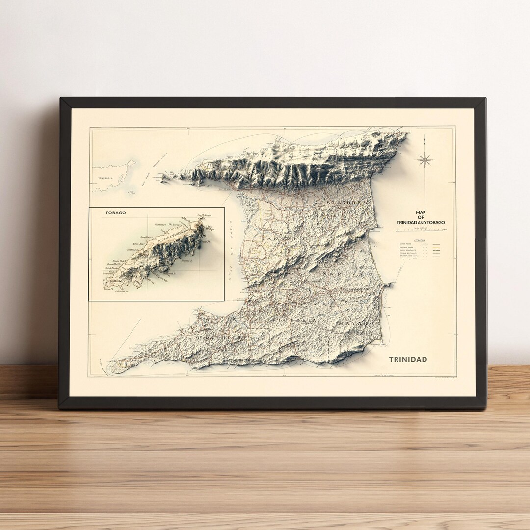 Trinidad and Tobago Map, Trinidad and Tobago 2D Relief Map, Trinidad ...