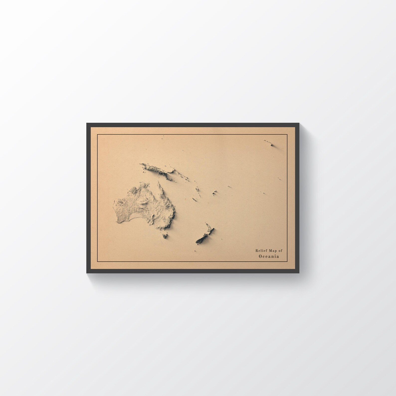 Oceania Map, Oceania 2D Relief Map, Oceania Minimalist Poster, Oceania ...