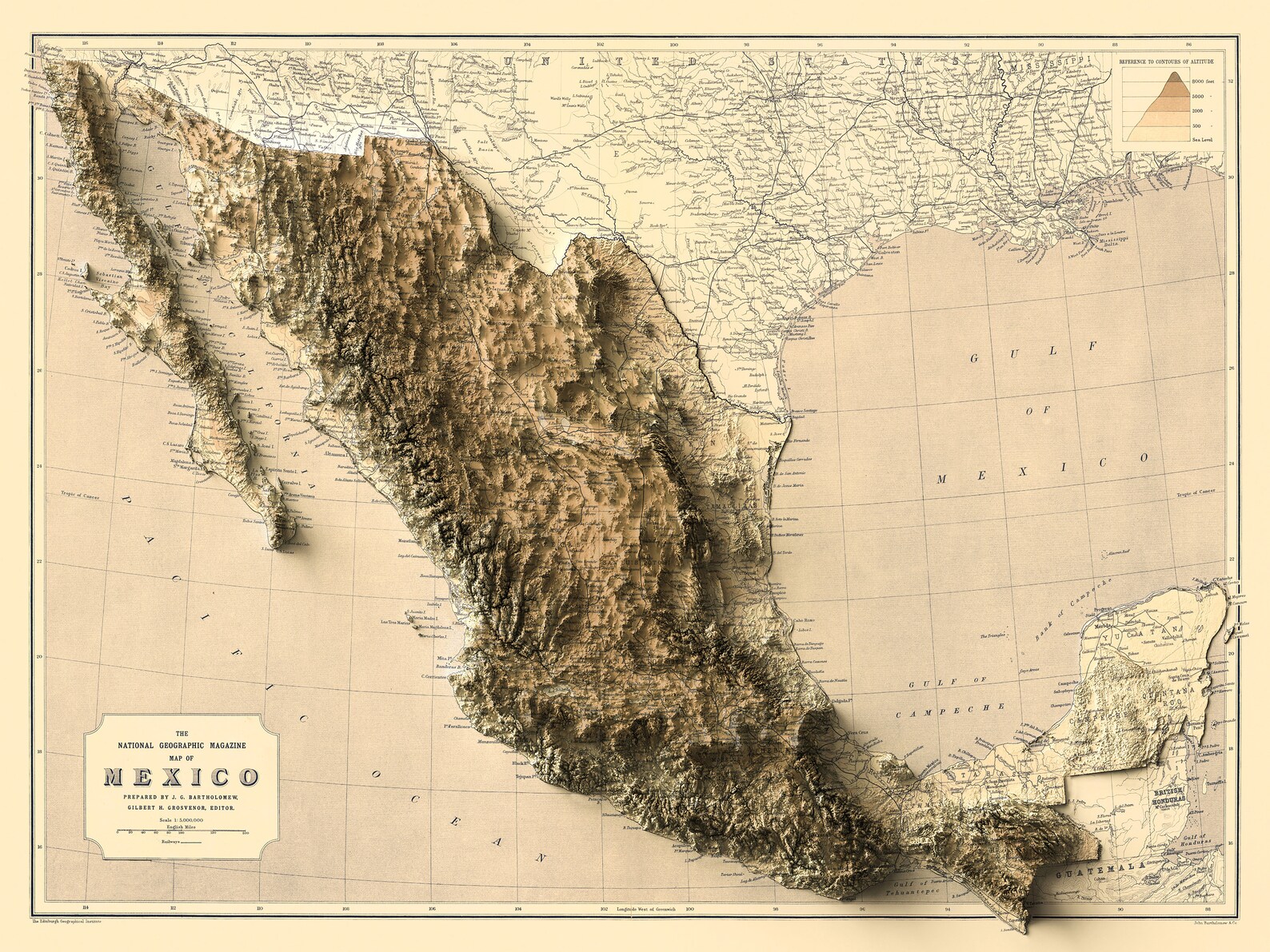 Mapa de México Mapa de relieve 2D de México Mapa antiguo de - Etsy México