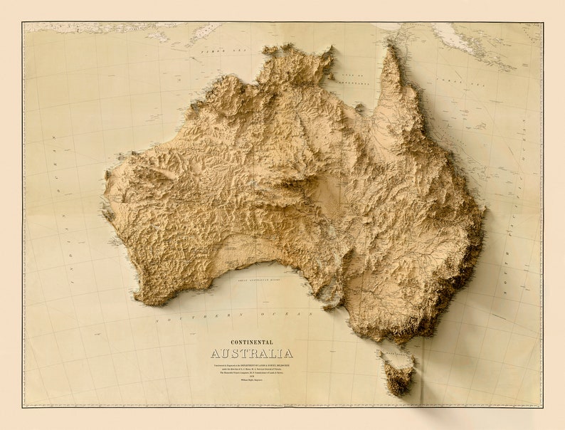 Australia Map Australia 2D Relief Map Australia Old Map - Etsy