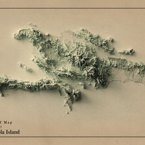 Hispaniola Island Map, Hispaniola 2D Relief Map, Haiti Gift Map ...