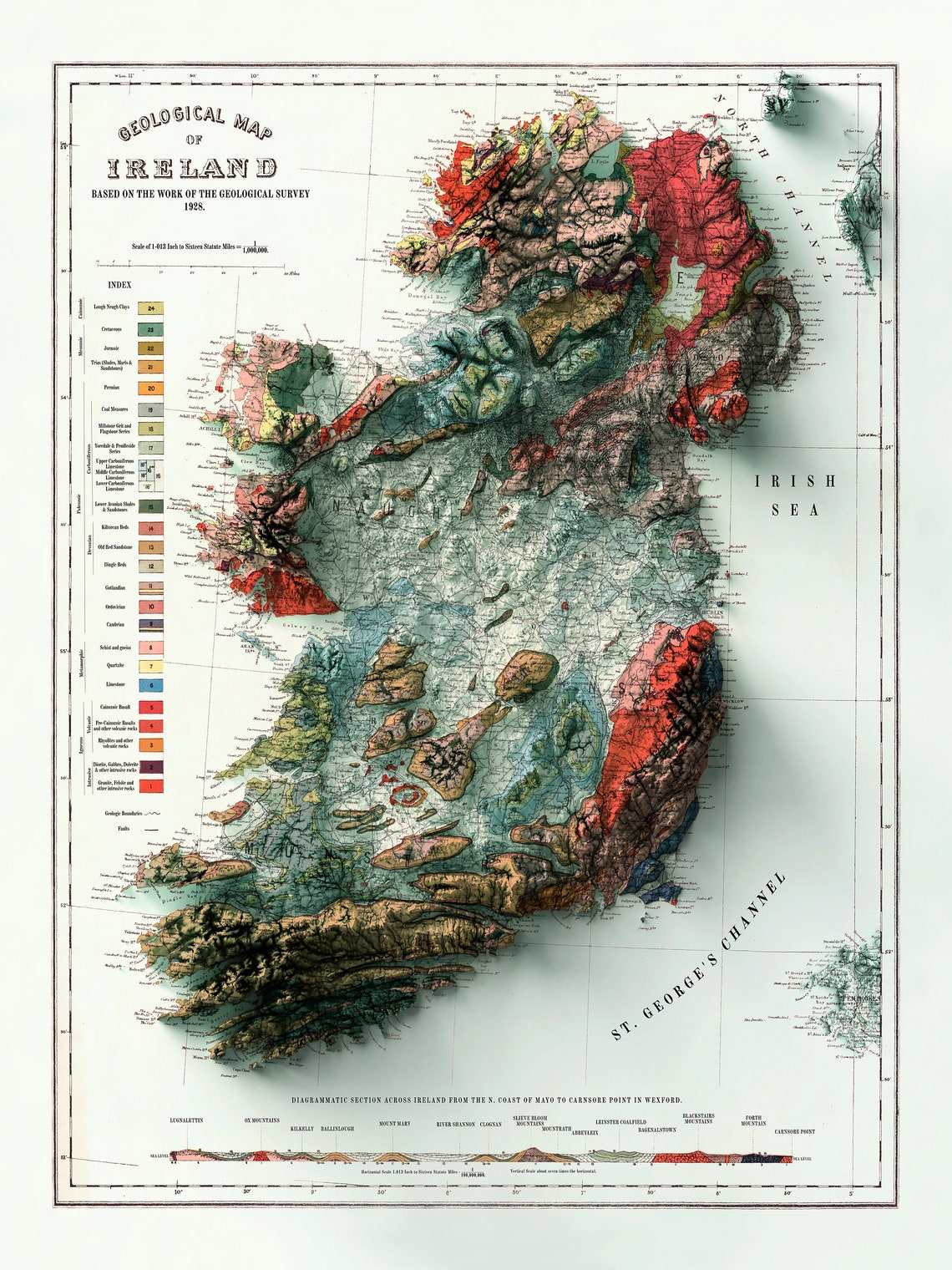 Ireland Map Ireland 2D Relief Map Ireland Vintage Map - Etsy
