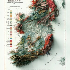 Ireland Map, Ireland 2D Relief Map, Ireland Vintage Map, Ireland ...