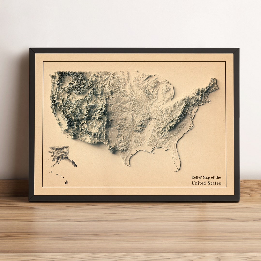 United States Map USA 2D Relief Map America Map USA Map - Etsy