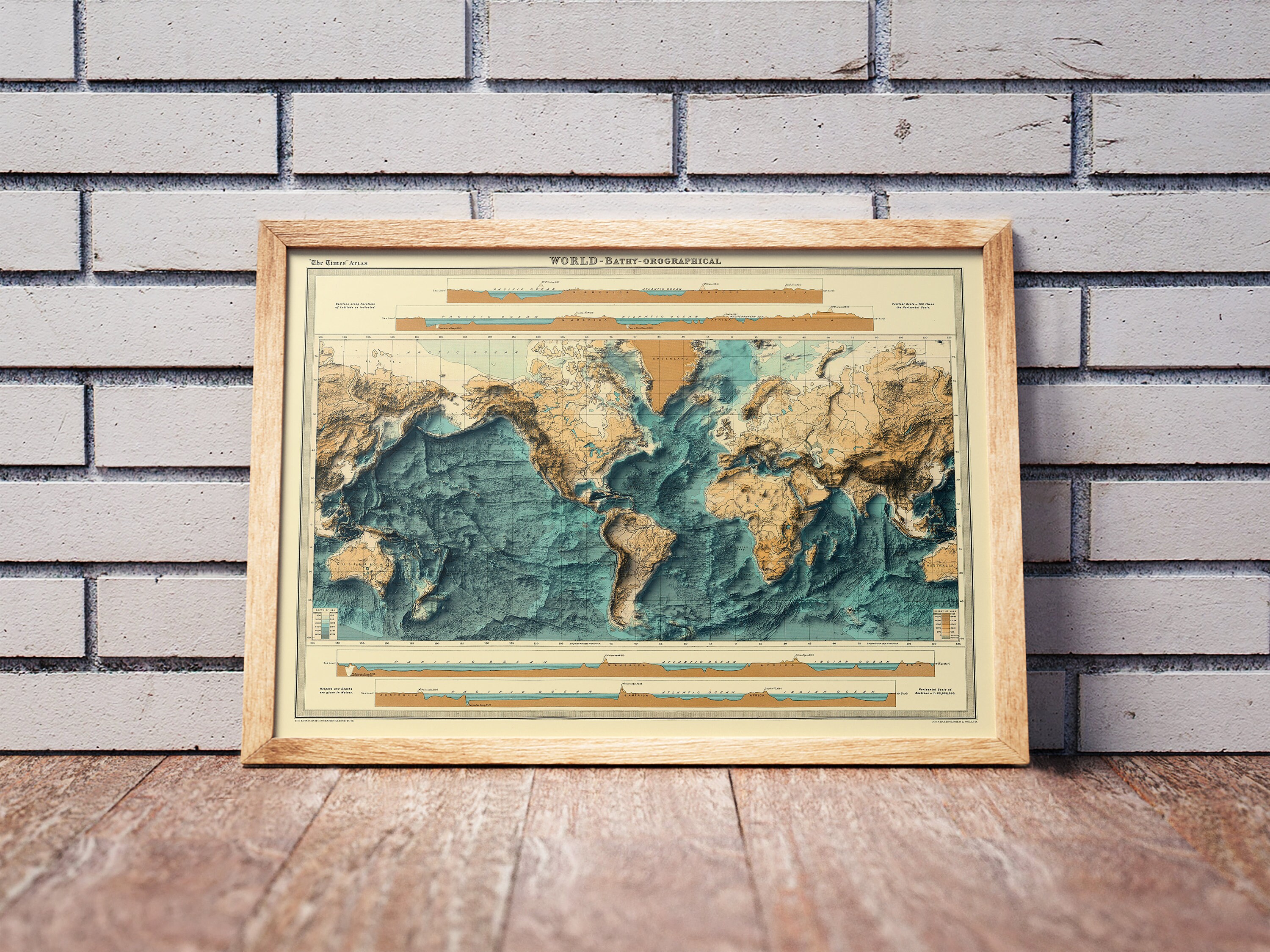 World Map World Bathymetric 2D Relief Map World Vintage Map - Etsy