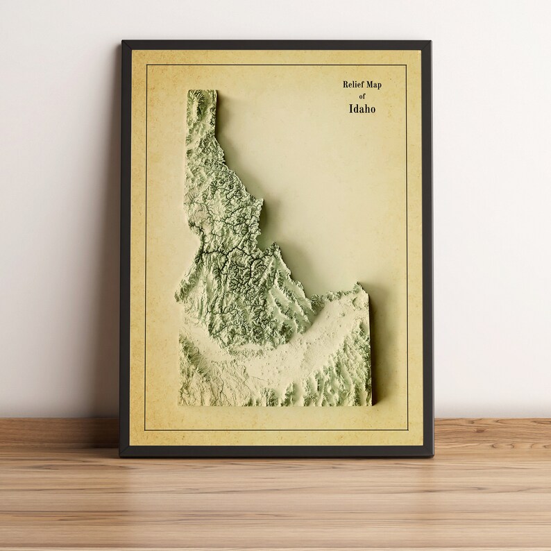 Idaho Map Idaho 2D Relief Map Idaho Print Idaho Vintage - Etsy