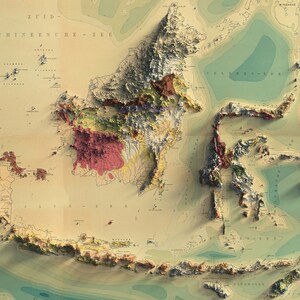 Indonesia Map, Indonesia 2D Relief Map, Indonesia Vintage Map ...