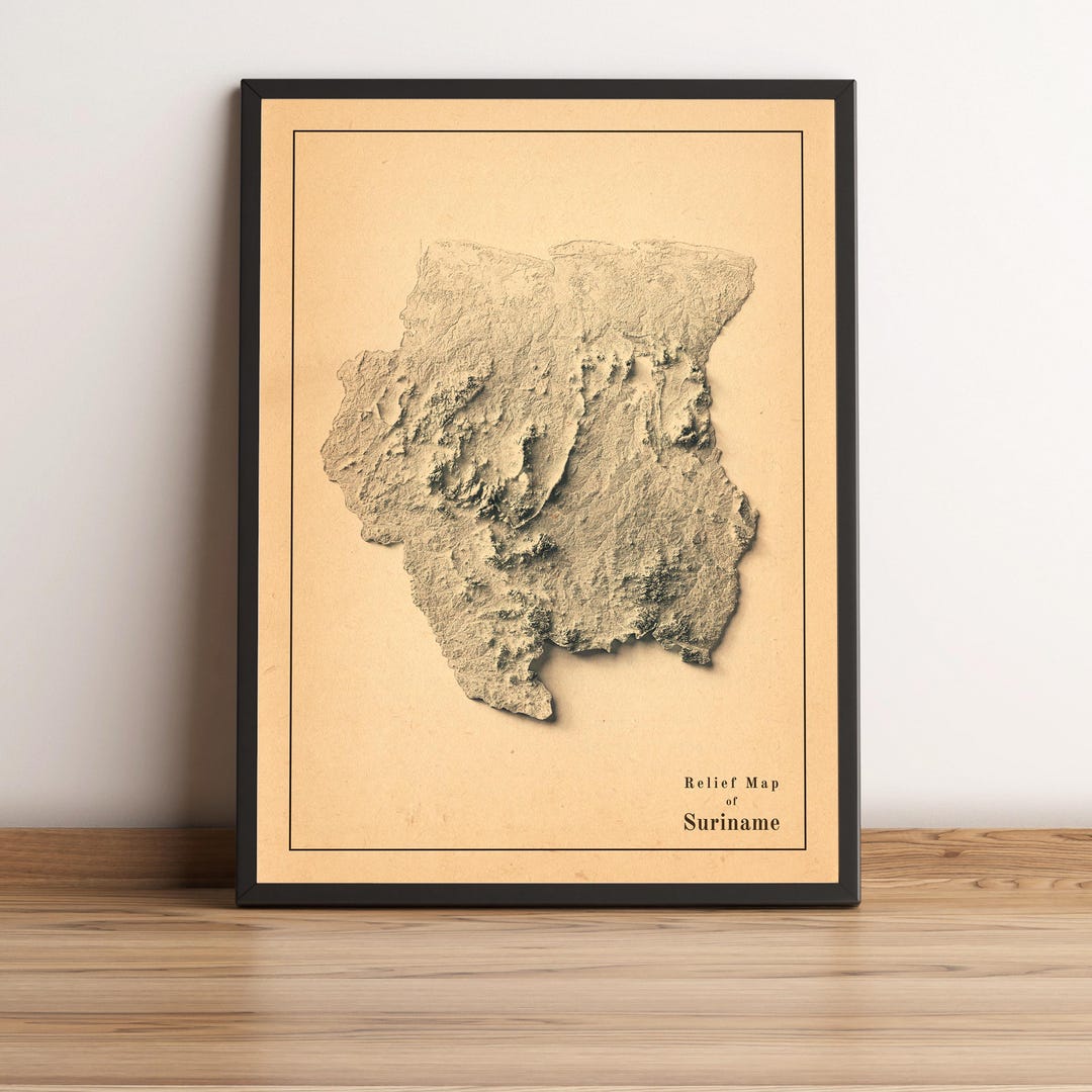 Carte du Suriname, carte en relief 2D du Suriname, carte minimaliste du ...
