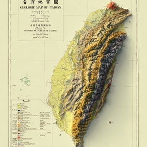 Taiwan Map Taiwan 2D Relief Map Taiwan Poster Taiwan - Etsy