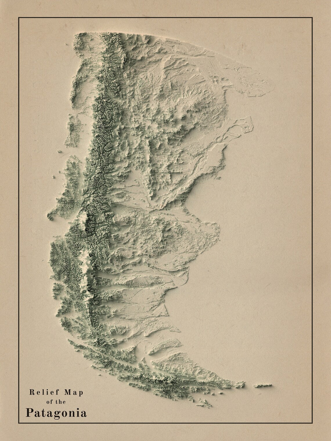Patagonia Map Patagonia 2D Relief Map Argentina Relief Map - Etsy